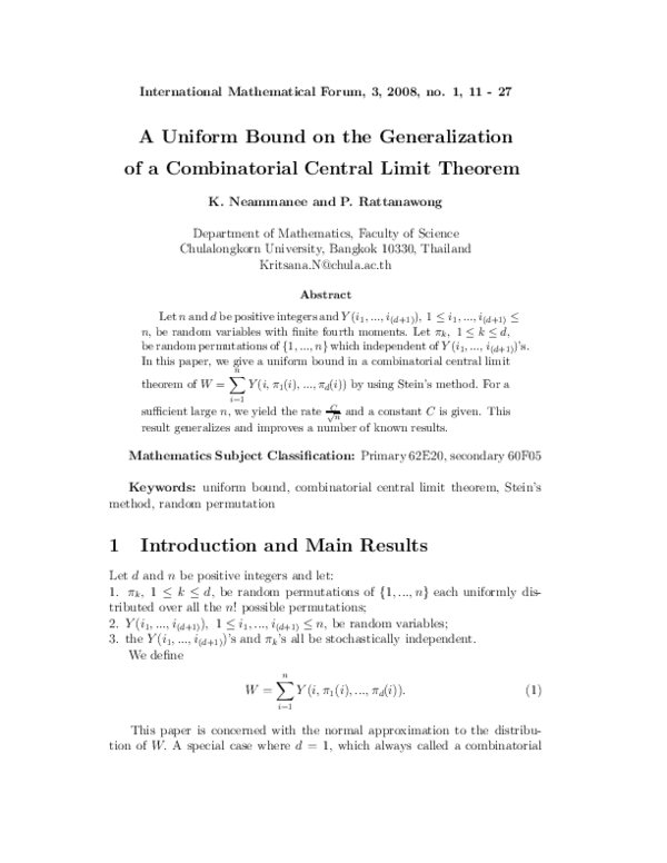 (PDF) A Uniform Bound on a Combinatorial Central Limit Theorem