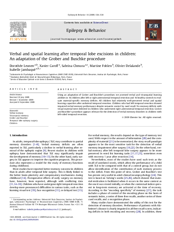 (PDF) Verbal and spatial learning after temporal lobe excisions in ...