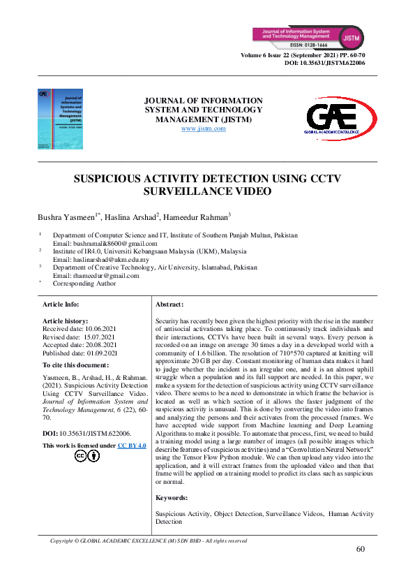 (PDF) Suspicious Activity Detection Using CCTV Surveillance Video
