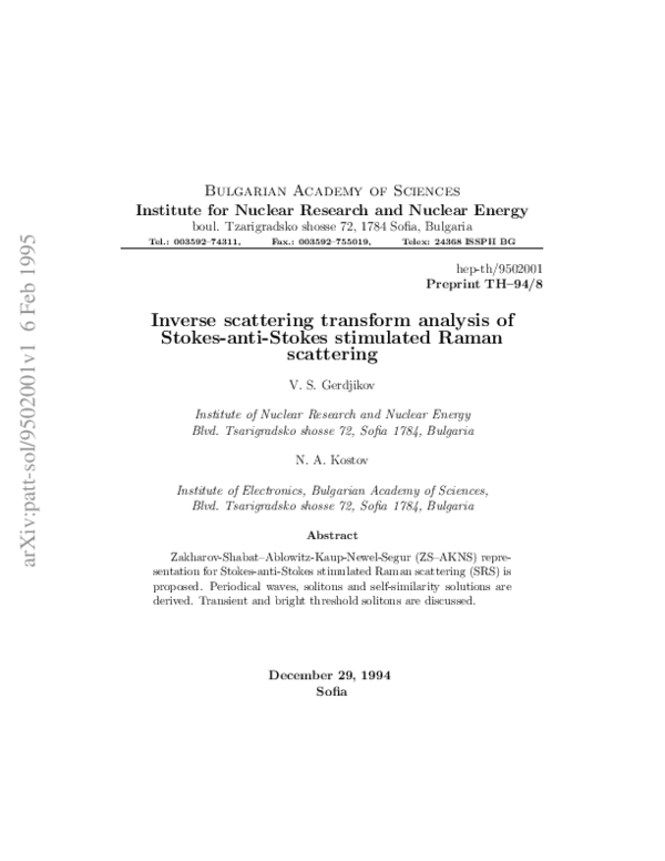 (PDF) Inverse scattering transform analysis of Stokes–anti-Stokes stimulated Raman scattering