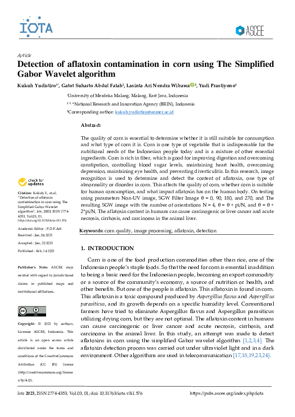 Pdf Detection Of Aflatoxin Contamination In Corn Using The Simplified Gabor Wavelet Algorithm