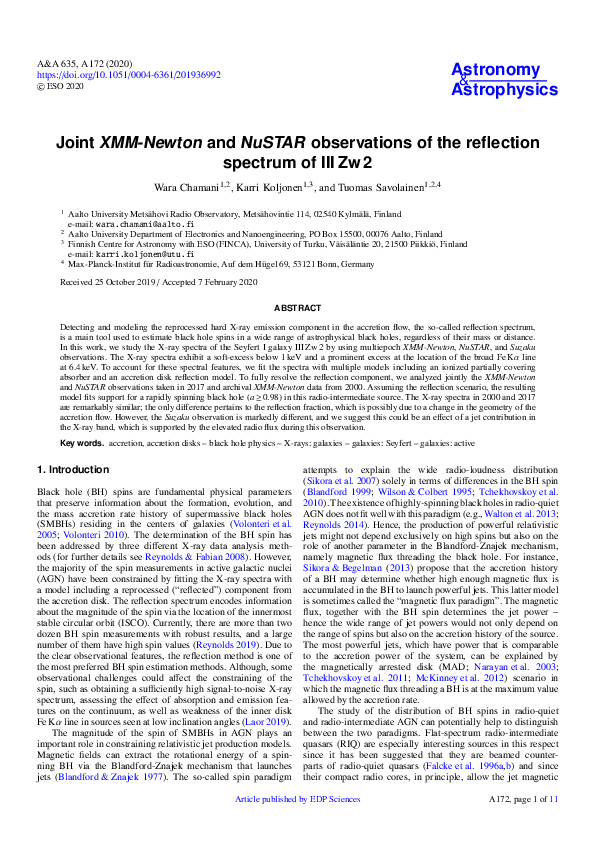 (PDF) Joint XMM-Newton and NuSTAR observations of the reflection ...