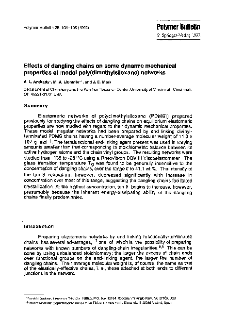 (PDF) Effects of dangling chains on some dynamic mechanical properties ...