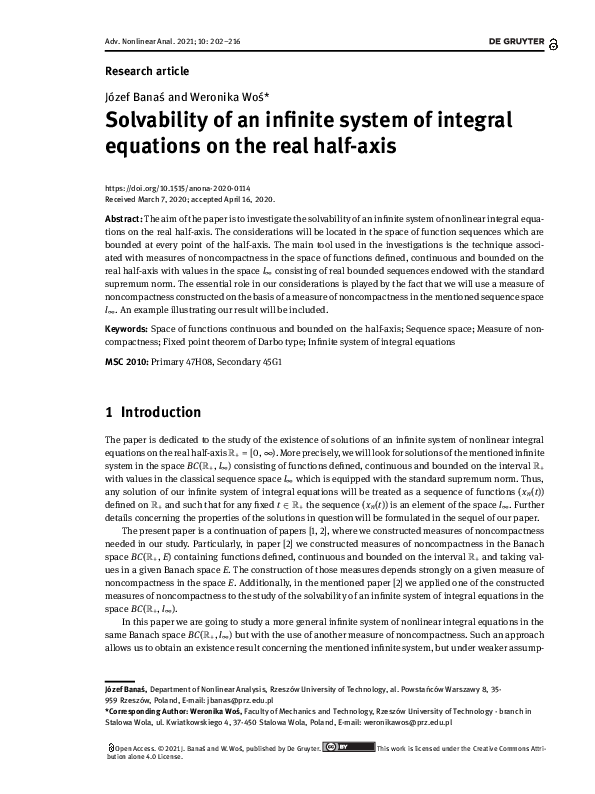 Pdf Solvability Of An Infinite System Of Integral Equations On The