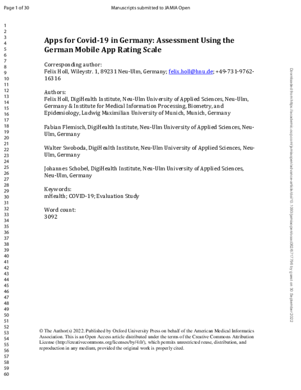 (PDF) Apps for Covid-19 in Germany: Assessment Using the German Mobile ...