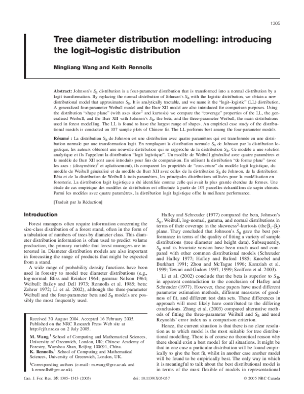 (PDF) Tree diameter distribution modelling: introducing the logit ...