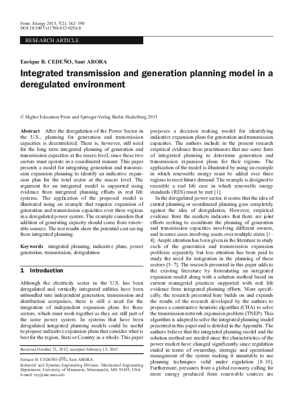 Pdf Integrated Transmission And Generation Planning Model In A Deregulated Environment