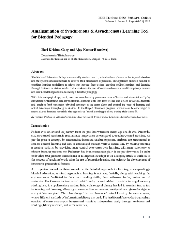 (PDF) Amalgamation of Synchronous & Asynchronous Learning Tool for Blended Pedagogy