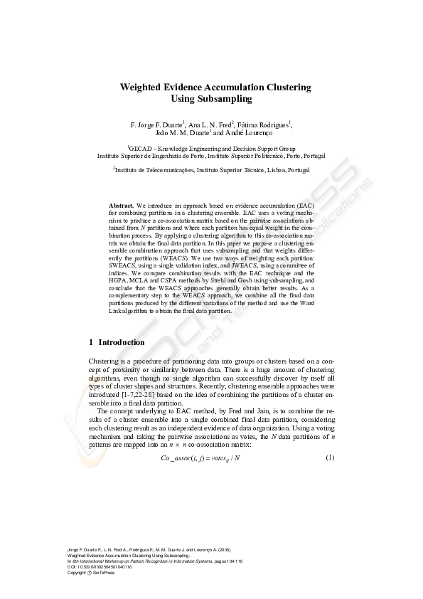 (PDF) Weighted Evidence Accumulation Clustering Using Subsampling