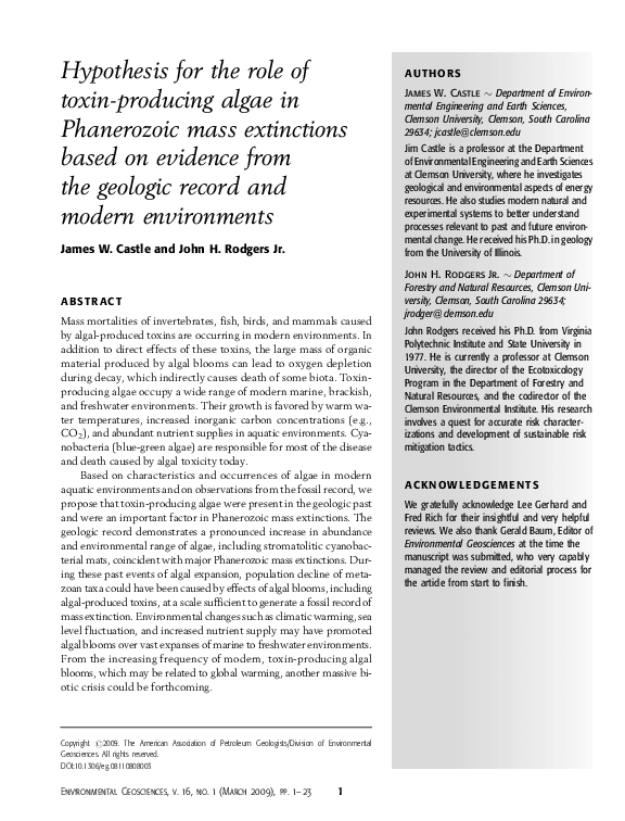 (PDF) Hypothesis for the role of toxin-producing algae in Phanerozoic ...