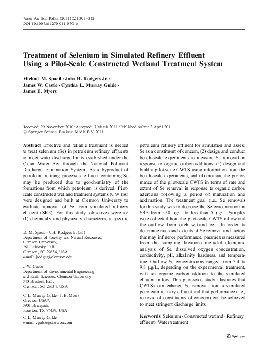 (PDF) Treatment of Selenium in Simulated Refinery Effluent Using a ...