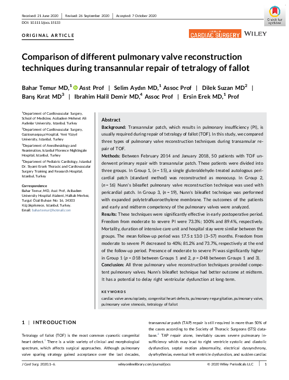 (PDF) Comparison of Different Pulmonary Valve Reconstruction Techniques ...