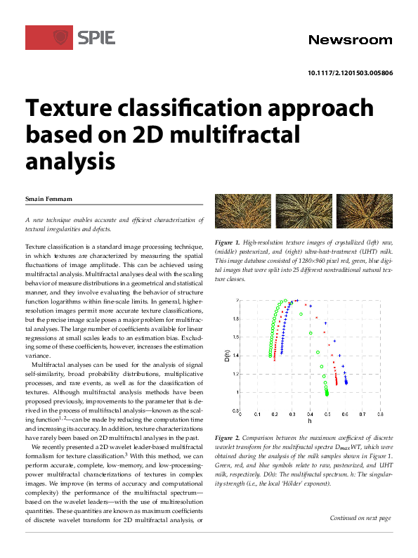 (PDF) Texture classification approach based on 2D multifractal analysis
