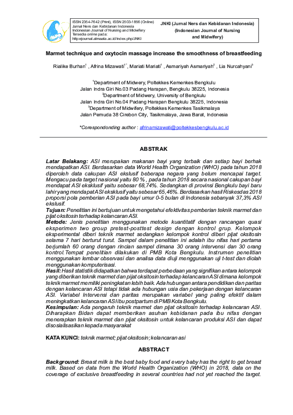 (PDF) Marmet technique and oxytocin massage increase the smoothness of ...