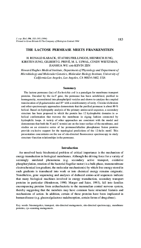 (PDF) The Lactose Permease Meets Frankenstein
