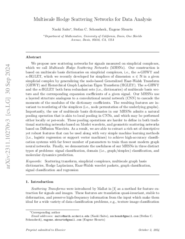 (PDF) Multiscale Hodge Scattering Networks for Data Analysis