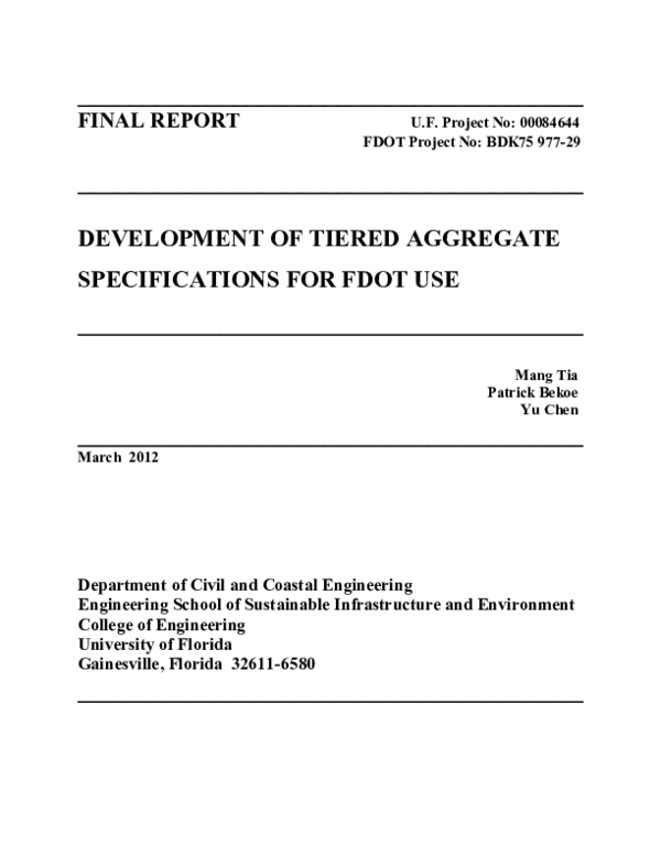 (PDF) Development of Tiered Aggregate Specifications for FDOT Use