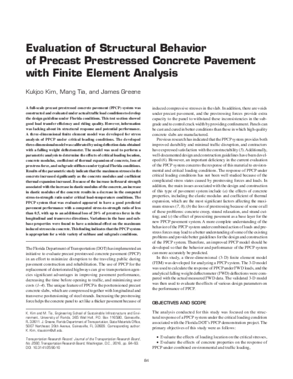 (PDF) Evaluation of Structural Behavior of Precast Prestressed Concrete Pavement with Finite ...