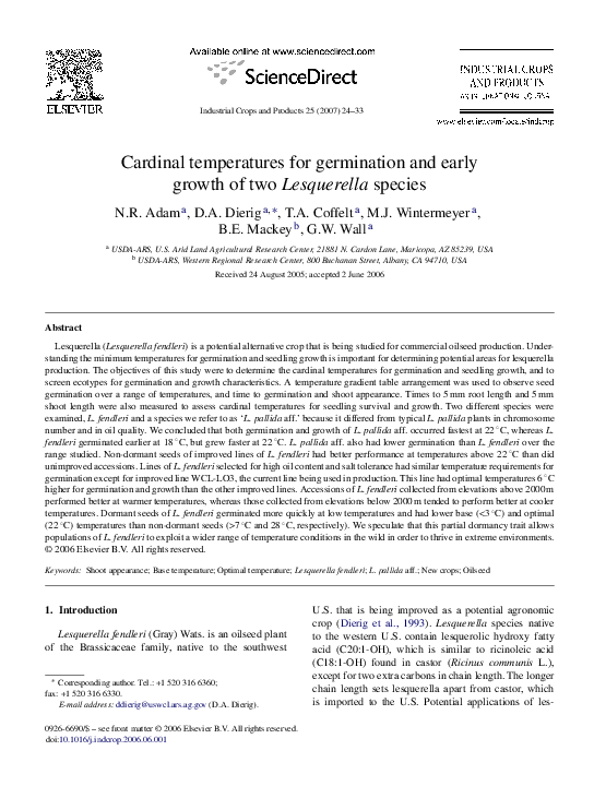 (PDF) Cardinal temperatures for germination and early growth of two ...