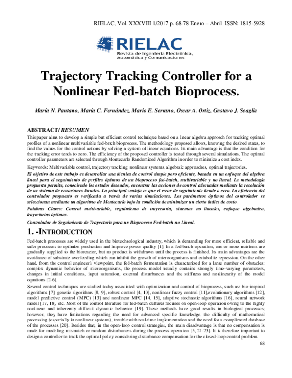 (PDF) Controlador de Seguimiento de Trayectoria para un Bioproceso Fed ...