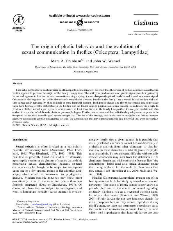 (PDF) The origin of photic behavior and the evolution of sexual ...