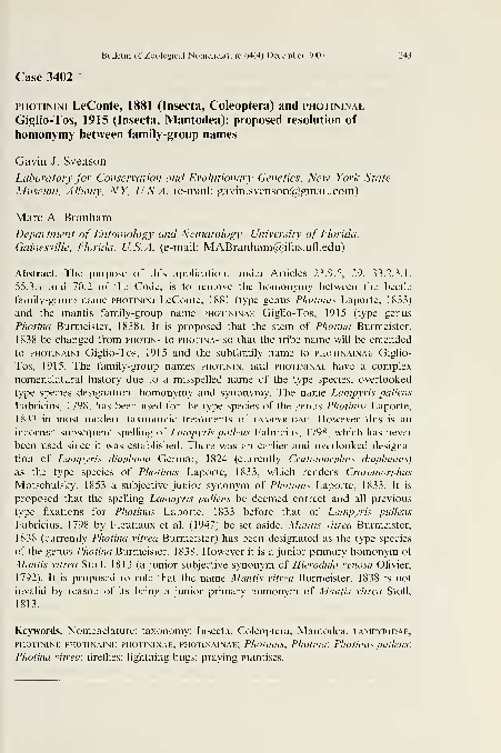 (PDF) Case 3402 PHOTININI LeConte, 1881 (Insecta, Coleoptera) and ...