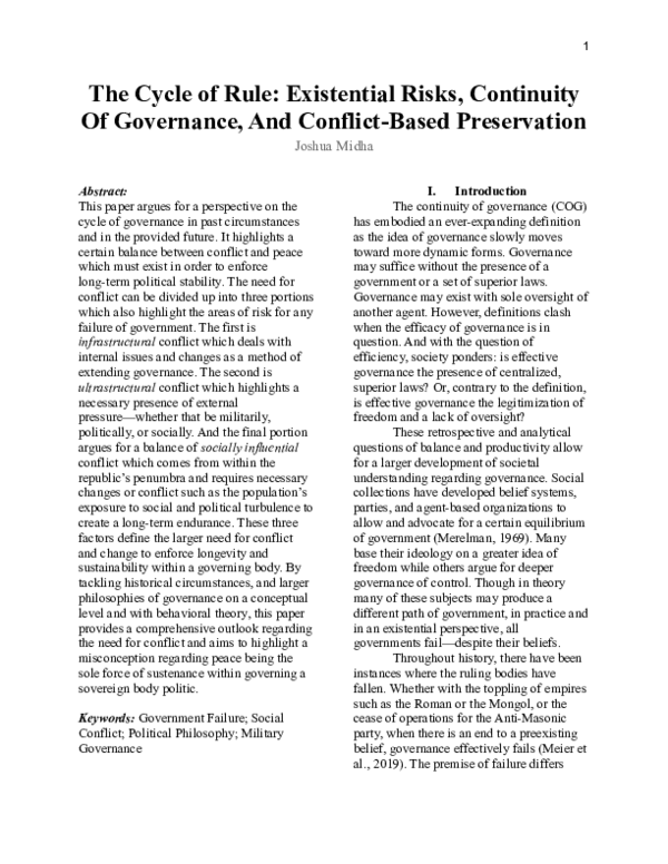 (PDF) The Cycle of Rule: Existential Risks, Continuity Of Governance, And Conflict-Based ...