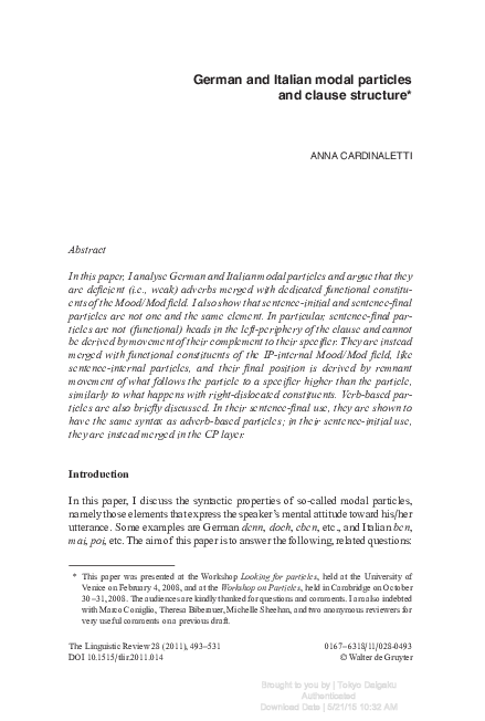 (PDF) German and Italian modal particles and clause structure