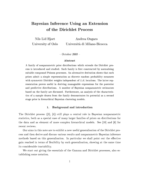 (PDF) Bayesian Inference Using an Extension of the Dirichlet Process