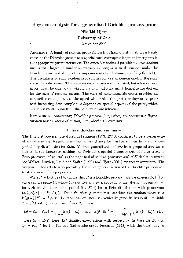 (PDF) Bayesian analysis for a generalised Dirichlet process prior