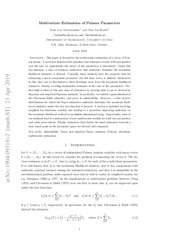 (PDF) Multivariate Estimation of Poisson Parameters (PDF) Multivariate Estimation of Poisson Parameters