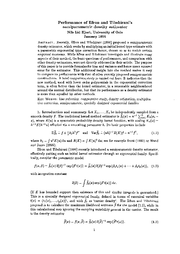 (PDF) Performance of Efron and Tibshirani's semiparametric density ...