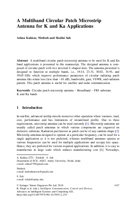 (PDF) A Multiband Circular Patch Microstrip Antenna for K and Ka Applications | Shalini Sah ...