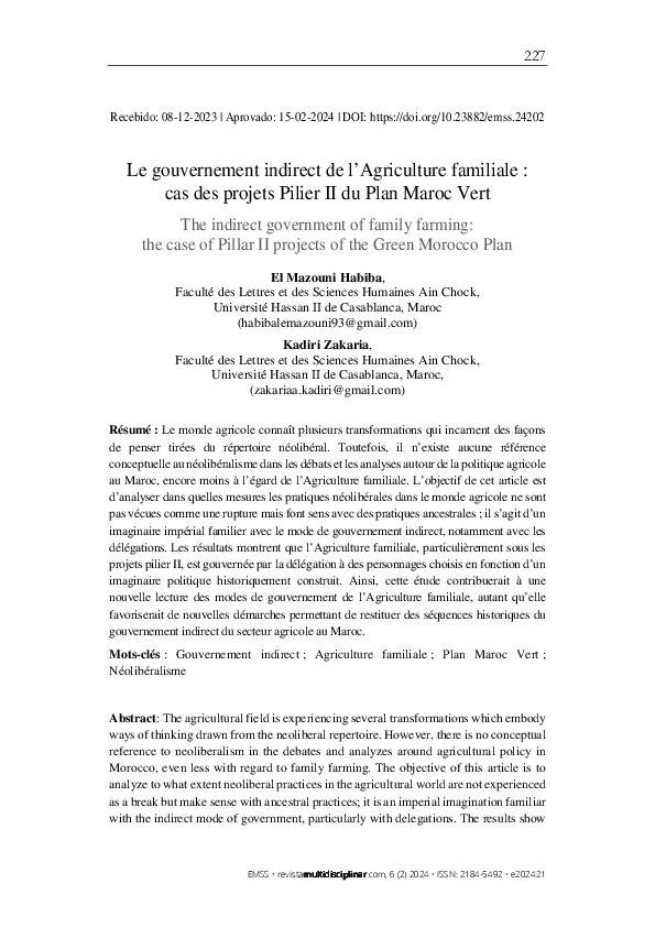 (PDF) Le gouvernement indirect de l'agriculture familiale : cas des ...