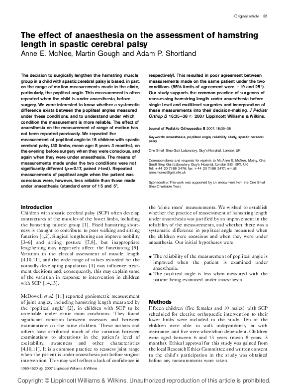 (PDF) The effect of anaesthesia on the assessment of hamstring length ...