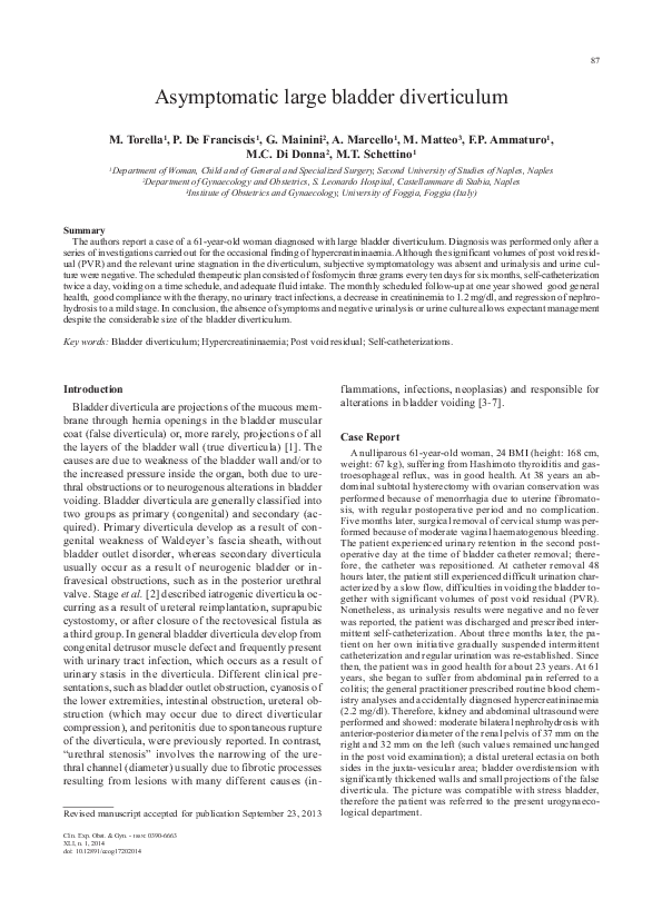 (PDF) Asymptomatic large bladder diverticulum