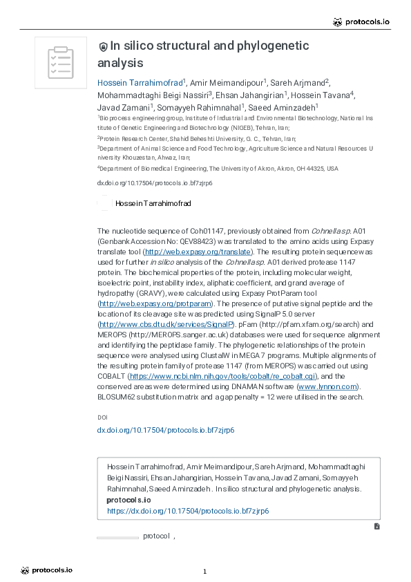 (PDF) In silico structural and phylogenetic analysis v1 (protocols.io.bf7zjrp6)
