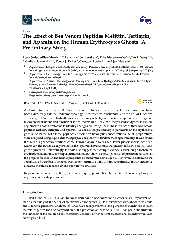 (PDF) The Effect of Bee Venom Peptides Melittin, Tertiapin, and Apamin ...