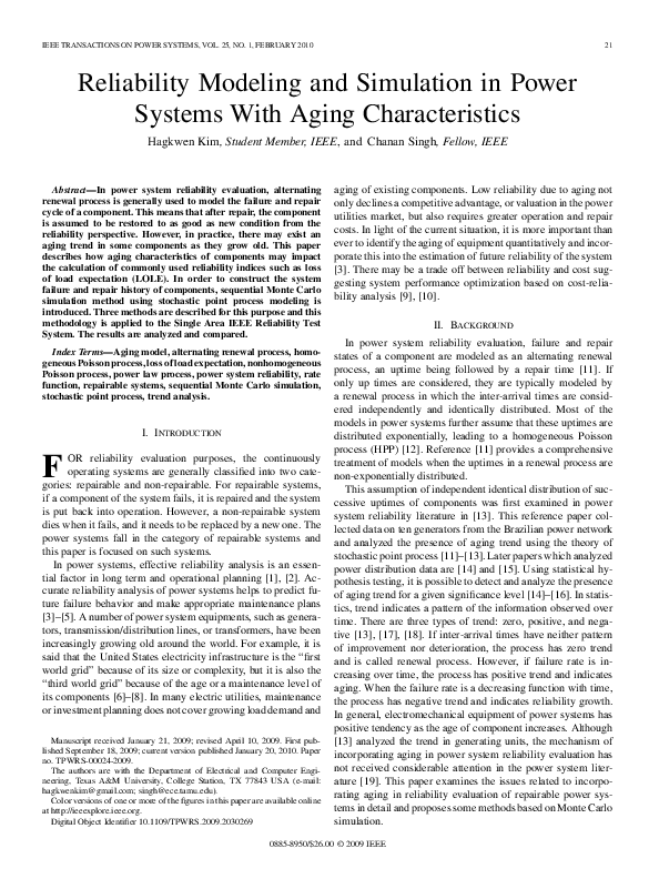 (PDF) Reliability Modeling and Simulation in Power Systems With Aging ...