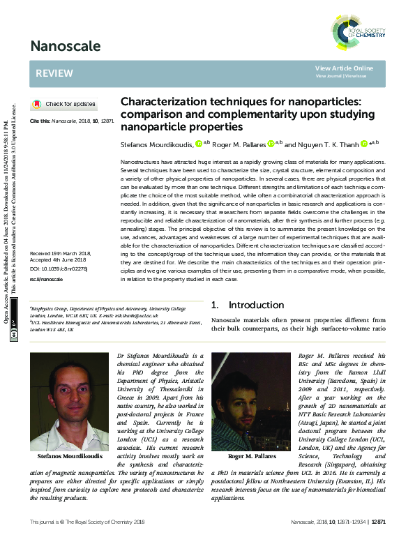 (PDF) Characterization techniques for nanoparticles: comparison and ...