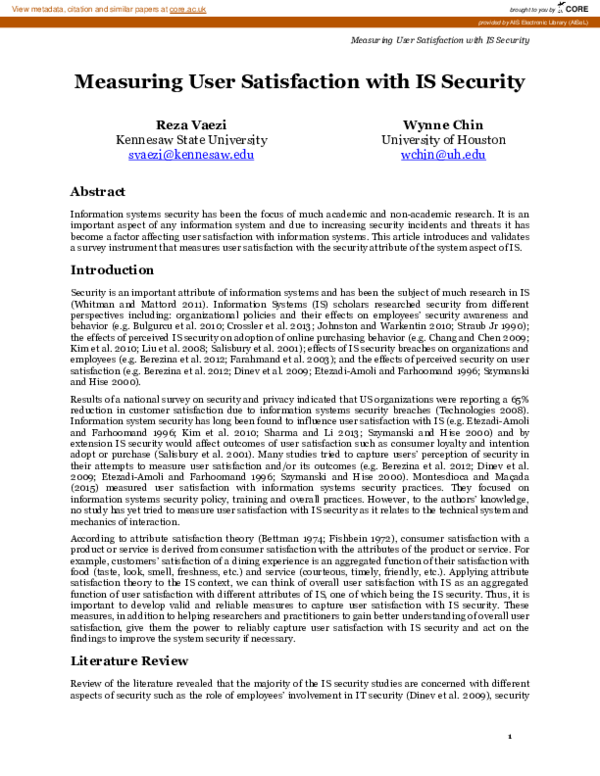 (PDF) Measuring User Satisfaction with IS Security