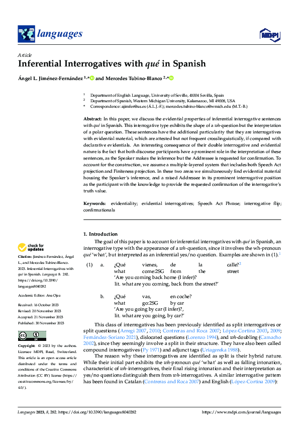(PDF) Inferential Interrogatives with qué in Spanish