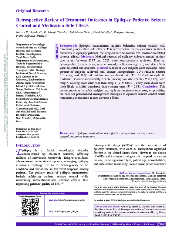 (PDF) Retrospective Review of Treatment Outcomes in Epilepsy Patients: Seizure Control and ...