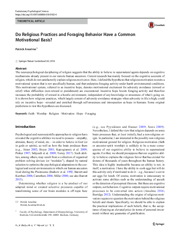 (PDF) Do Religious Practices and Foraging Behavior Have a Common ...