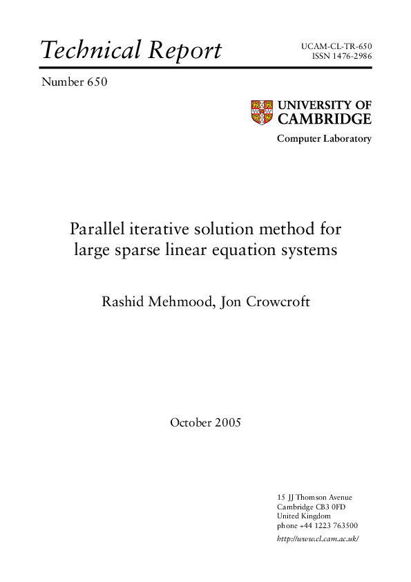 (PDF) Parallel iterative solution method for large sparse linear equation systems