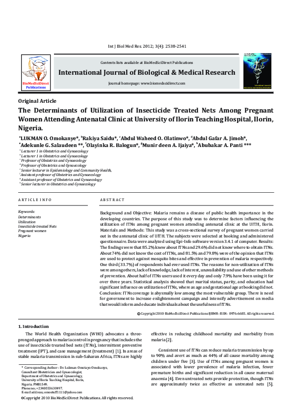 (PDF) The determinants of utilization of insecticide treated nets among ...