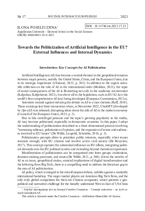 (PDF) Towards the Politicization of Artificial Intelligence in the EU ...