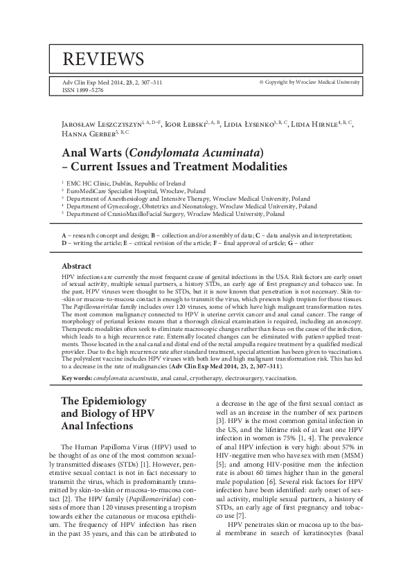 (PDF) Anal Warts (Condylomata Acuminata) – Current Issues and Treatment ...
