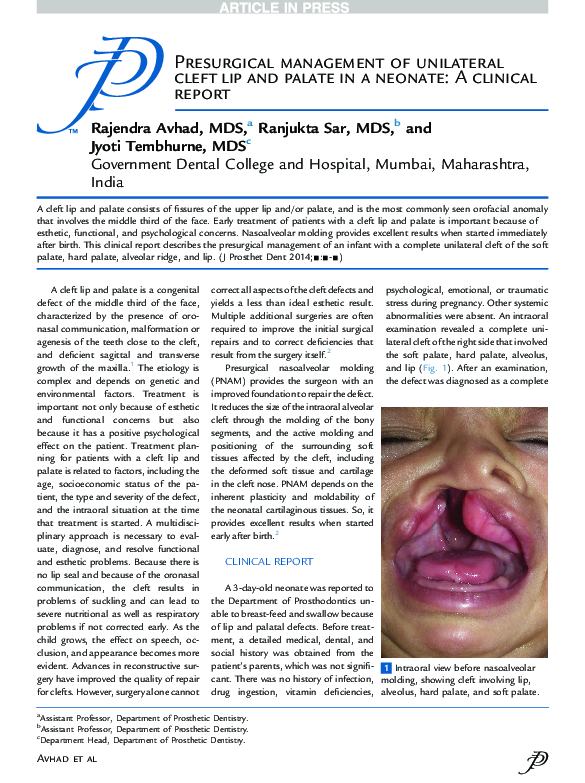 (PDF) Presurgical management of unilateral cleft lip and palate in a neonate: A clinical report ...