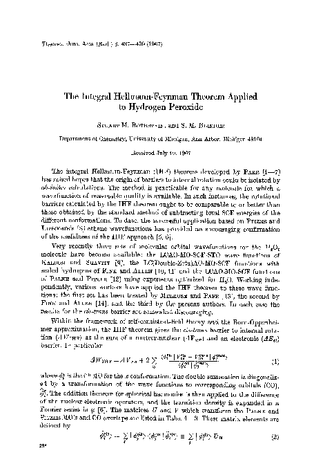 (PDF) The integral Hellmann-Feynman theorem applied to hydrogen peroxide